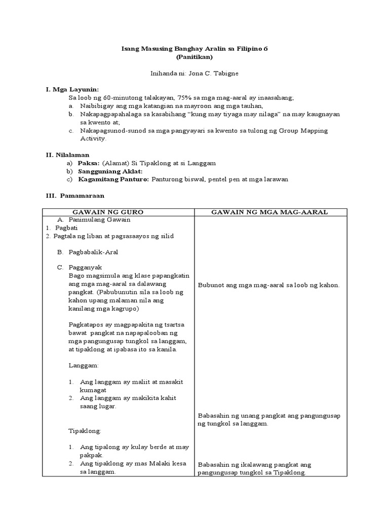 A Lesson Plan Filipino 6 | PDF