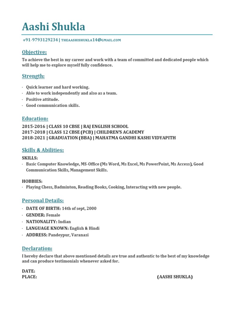 Aashi Shukla: Objective | PDF