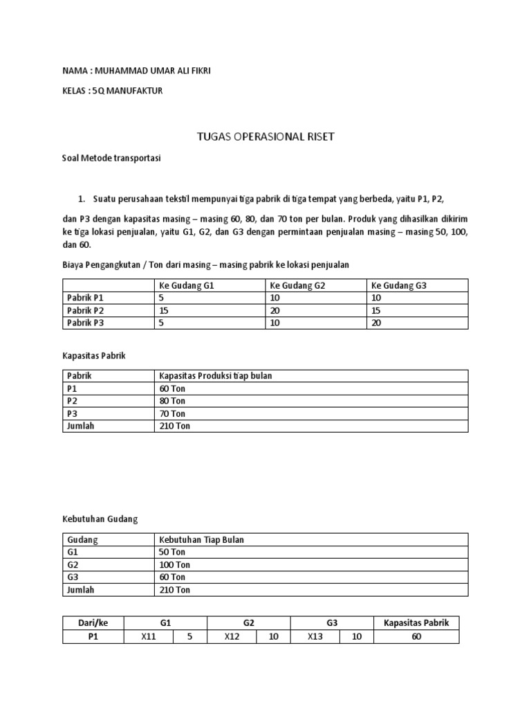 Tugas Transportasi Operasional Riset | PDF