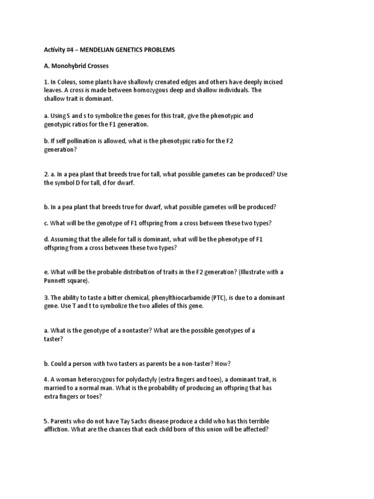 Mendelian Inheritance Activity | PDF | Genotype | Zygosity