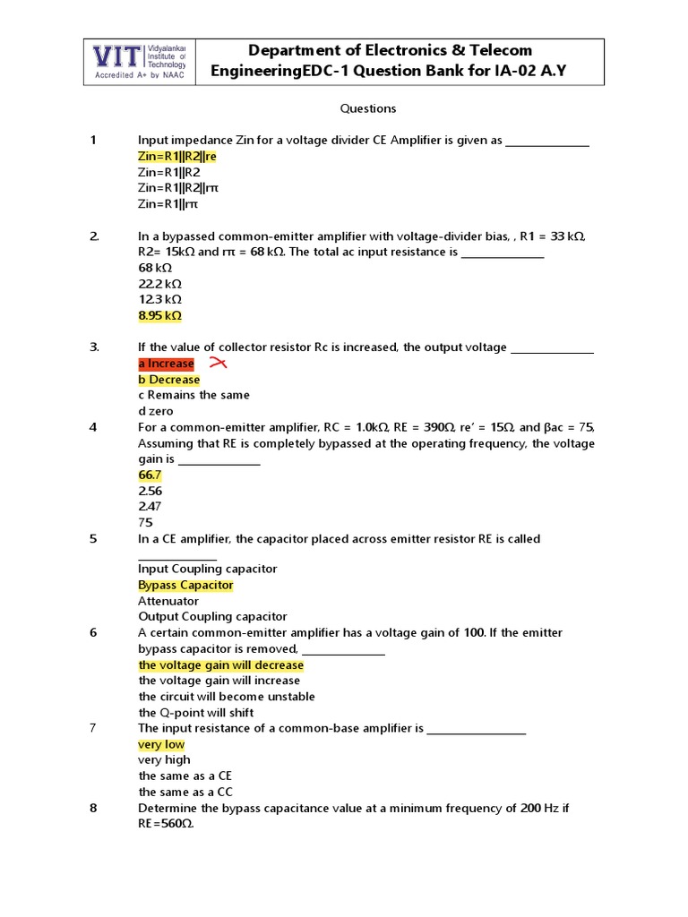 Department of Electronics & Telecom Engineering EDC-1 Question Bank For ...