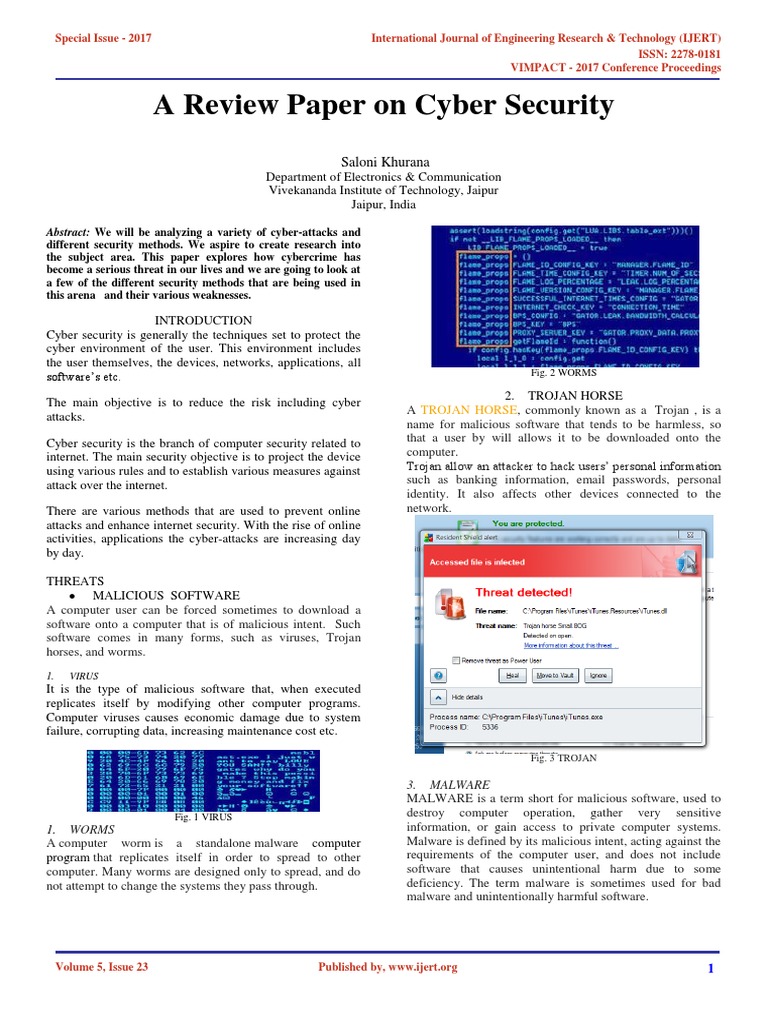 A Review Paper On Cyber Security: Saloni Khurana | PDF | Malware | Phishing