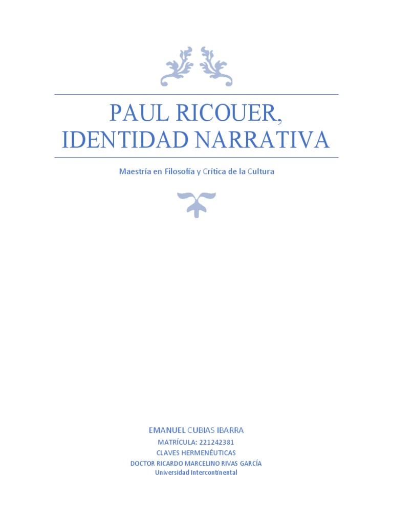 Paul Ricoeur y La Identidad Narrativa | PDF | Hermenéutica | Martin ...