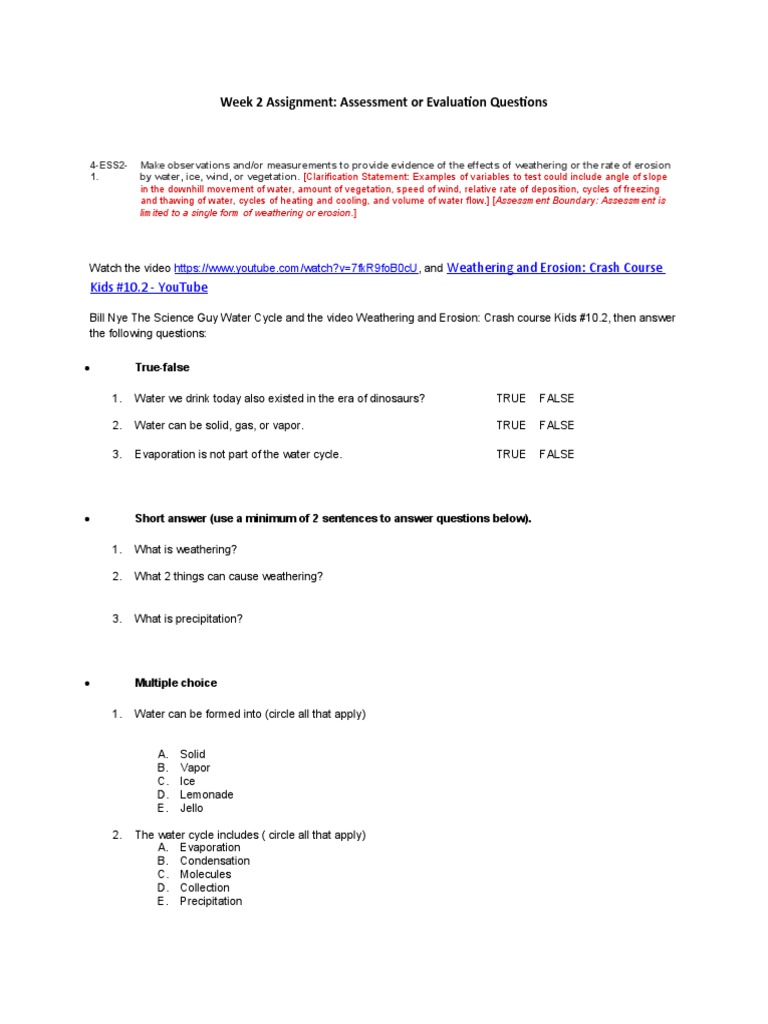 Weathering and Erosion Assessment Guide | PDF | Water | Water Cycle