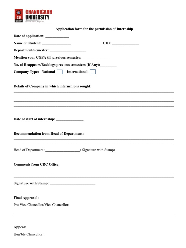 Form For Permission For Internship | PDF
