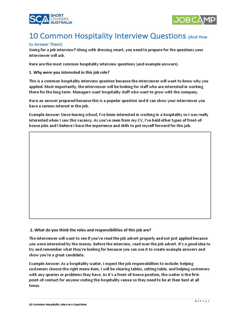 Hospitality Interview Questions