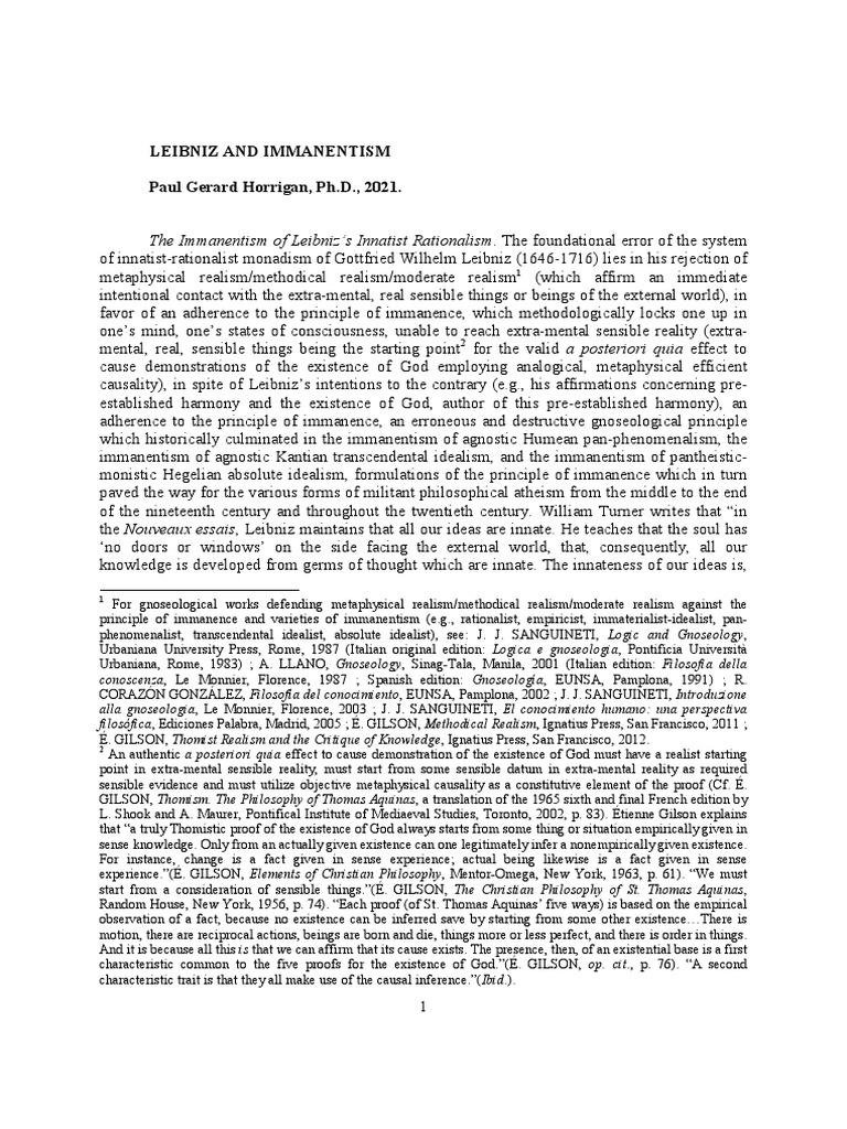 Leibniz and Immanentism | PDF | Idea | Idealism