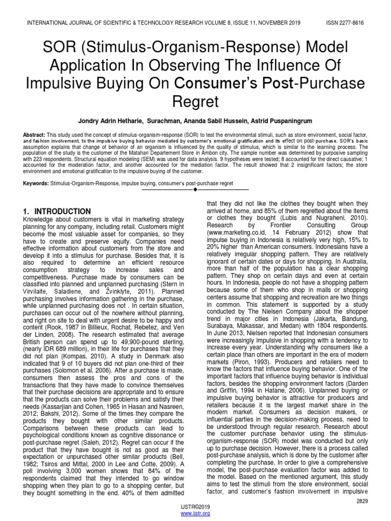 SOR (Stimulus-Organism-Response) Model Application in Observing The ...