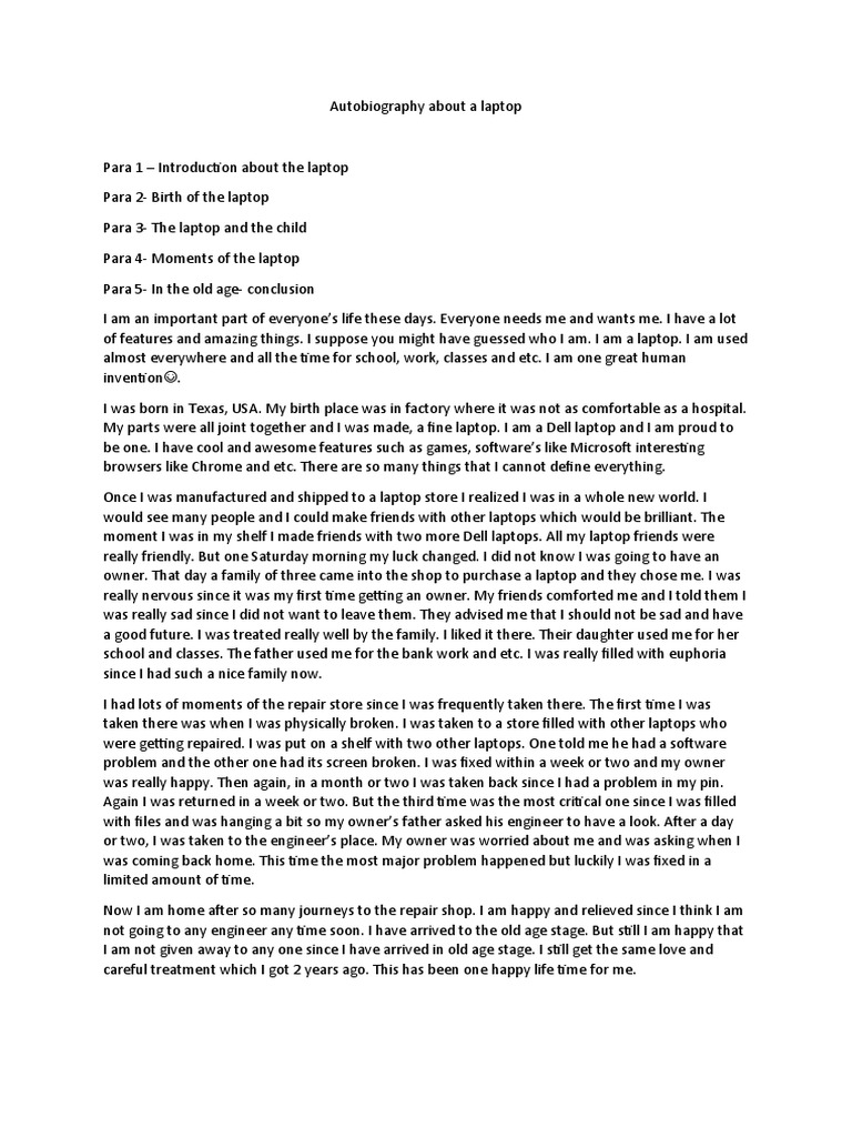 Autobiography About A Laptop | PDF