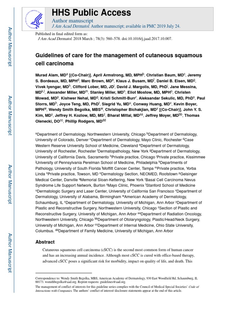 Guidelines of Care For The Management of Cutaneous Squamous Cell ...