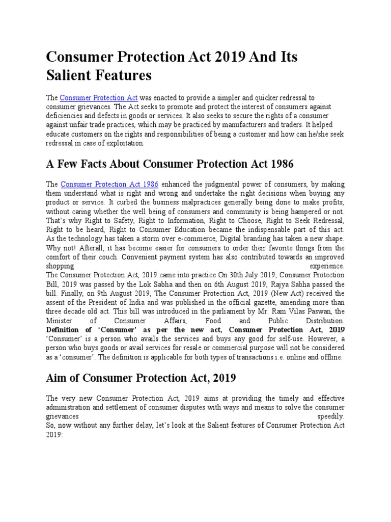 Consumer Protection Act 2019 | PDF | Consumer Protection | E Commerce