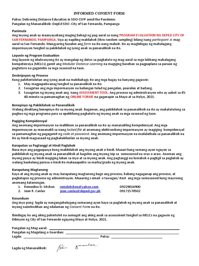 Informed Consent Learners Assessment | PDF