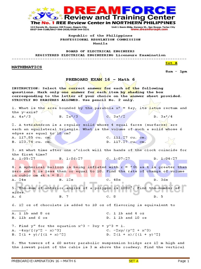 Mathematics Preboard Exam 16 - Math 6 | PDF | Ellipse | Trigonometric ...