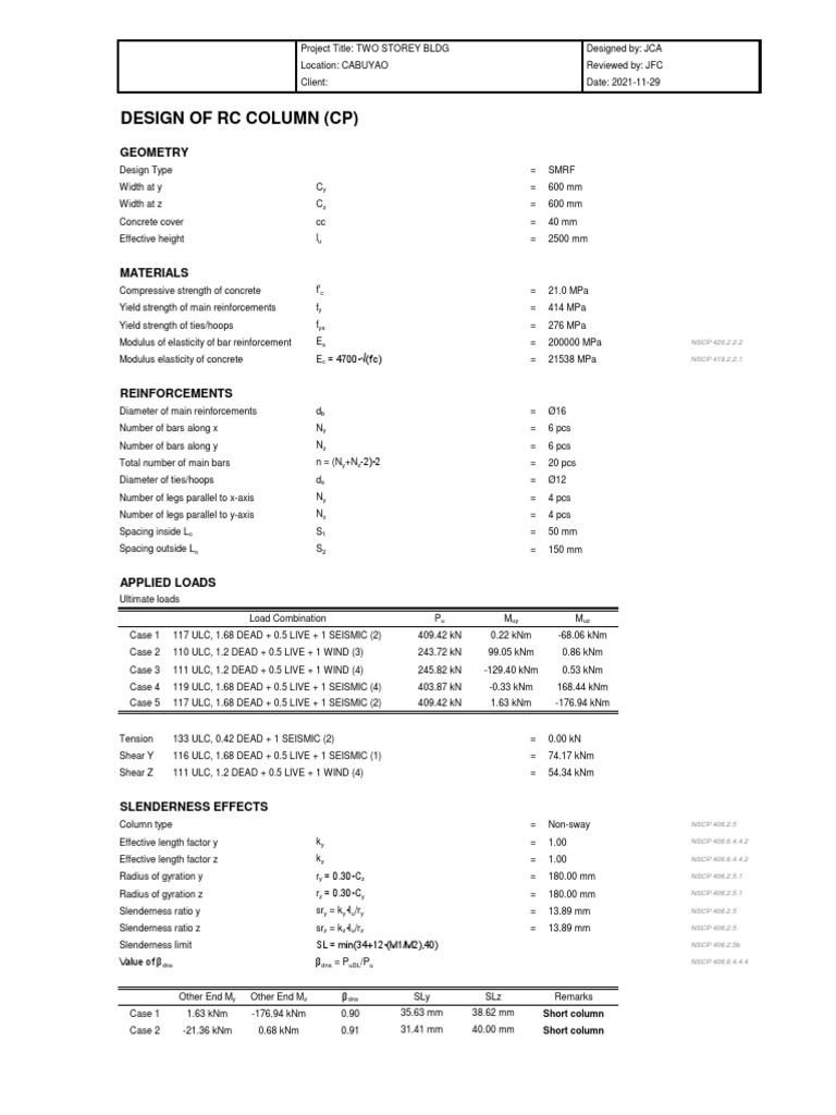 Design of RC Column (CP) : Geometry | PDF | Mechanical Engineering ...