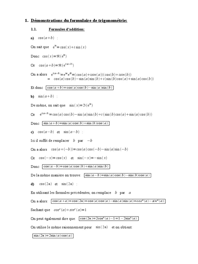 Demo Formules Trigo | PDF | Mathématiques élémentaires | Mathématiques