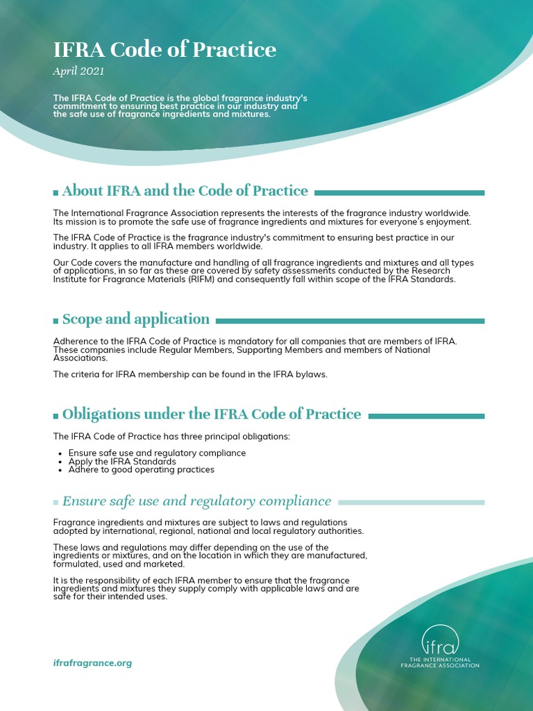 IFRA Code of Practice Overview | PDF | Perfume | Safety