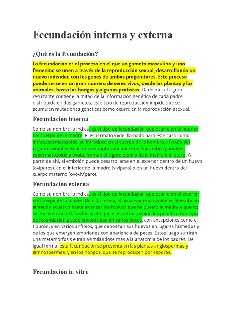 Fecundación Interna y Externa | PDF | Reproducción sexual | Interacciones biológicas