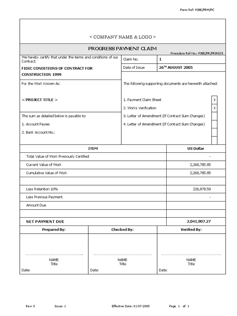 Form - Progress Payment Claim | PDF | Payments | Private Law