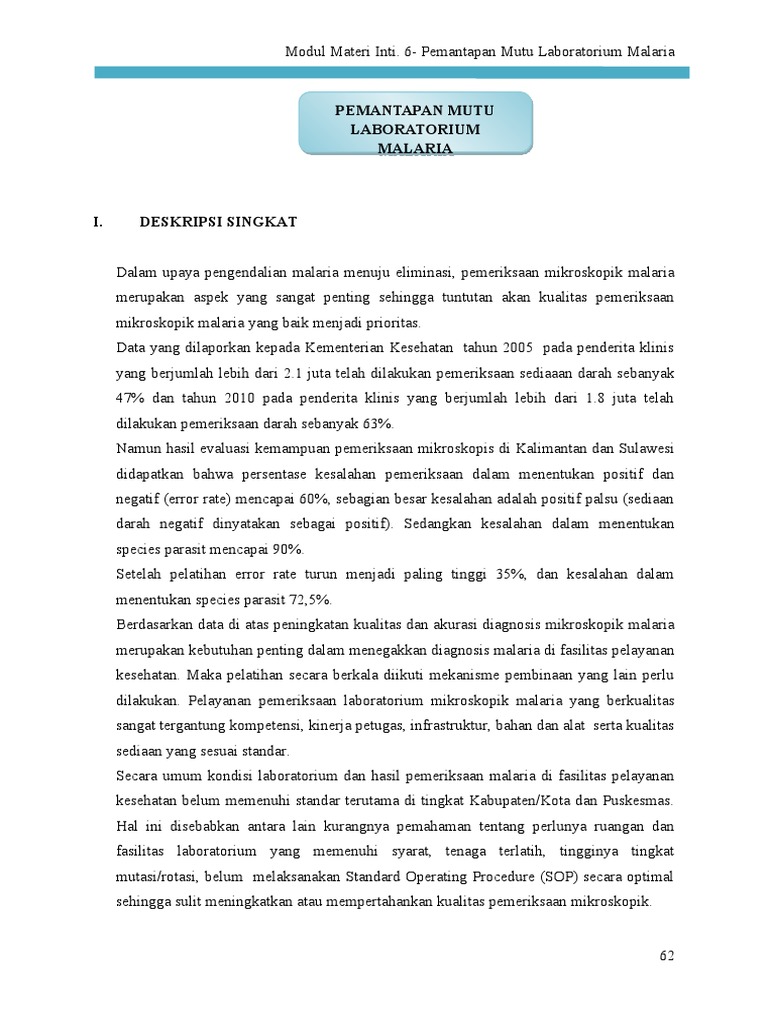 Modul 6 Pemantapan Mutu Laboratorium Malaria | PDF