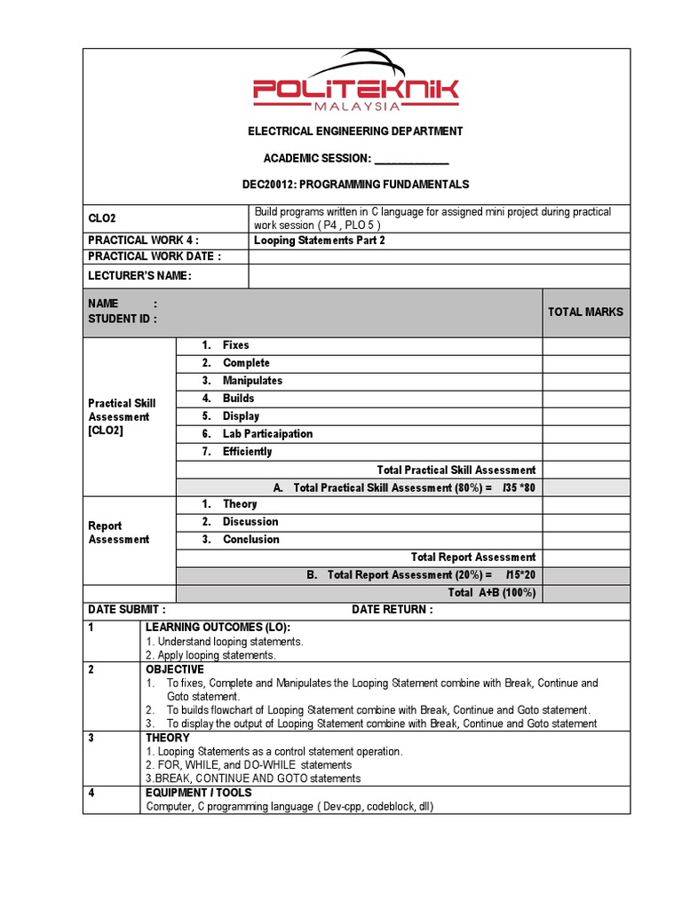 Format Dec20012 PKK Practical Work 4 Practical Work Finalize | PDF ...