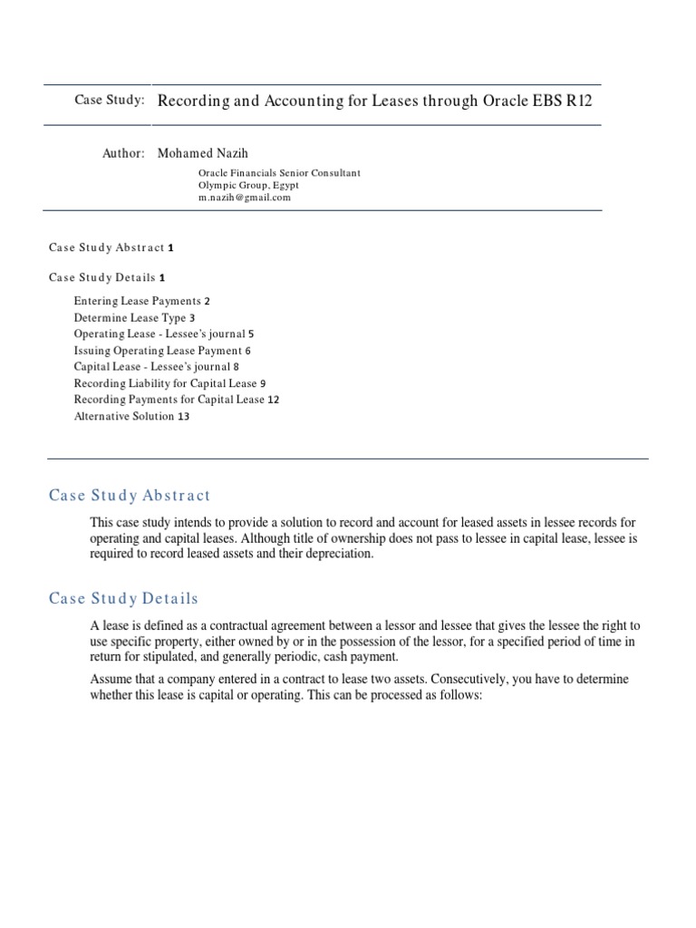 Recording and Accounting For Leases Through Oracle EBS R12: Case Study ...