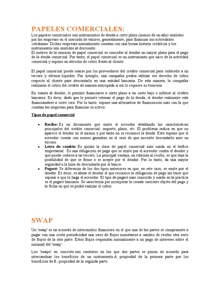 Papeles Comerciales | PDF | Swap (Finanzas) | Pagos