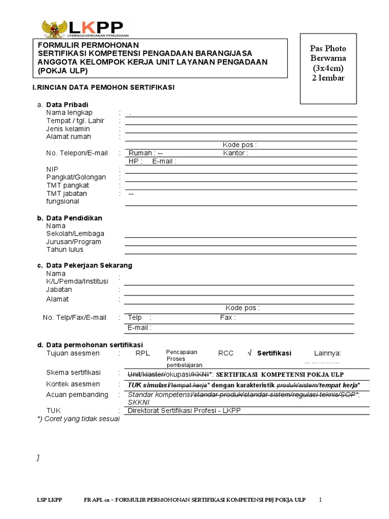 Form APL 01 Pokja Pemilihan UKPBJ | PDF