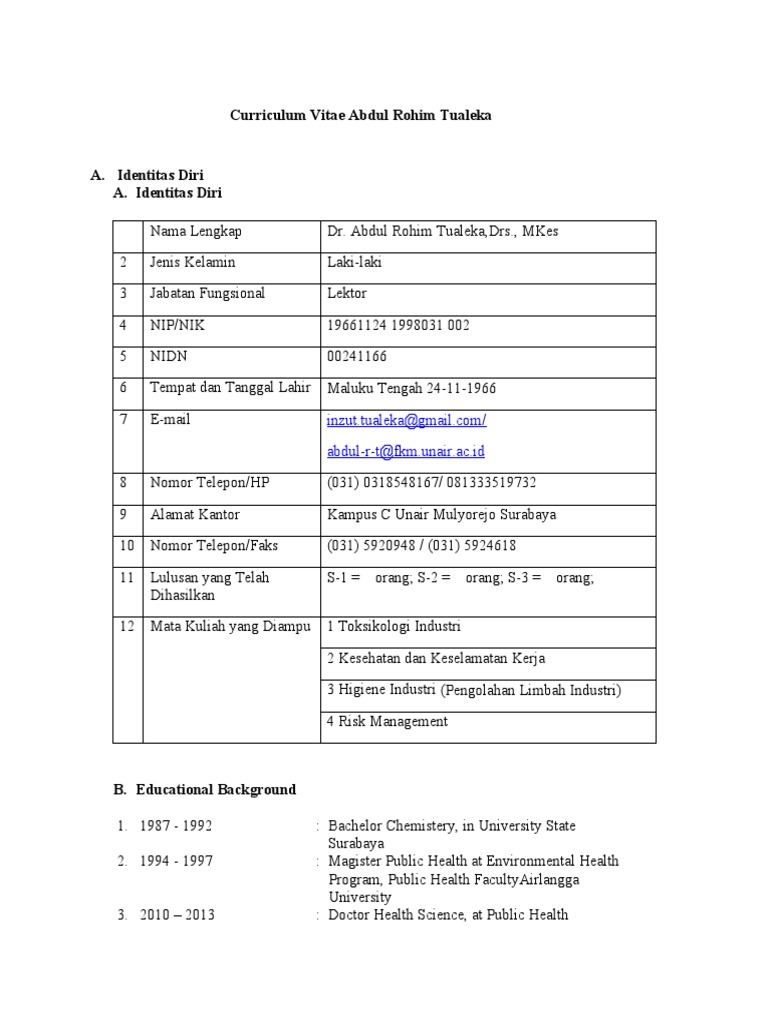 CV Abdul Rohim Tualeka, 2021 | PDF | Benzene | Toluene