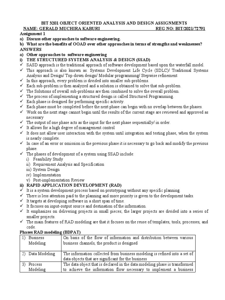 Bit 3201 Object Oriented Analysis And Design Assignments Docx Bkp Pdf Class Computer