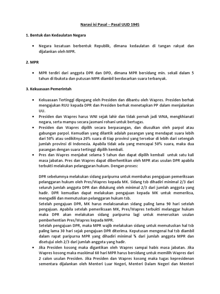 Narasi Pasal UUD 1945 Indonesia | PDF | Hukum