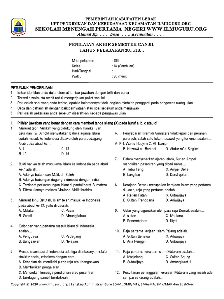 Soal PAS SKI Kelas IX - GuruZamanNow - Id | PDF