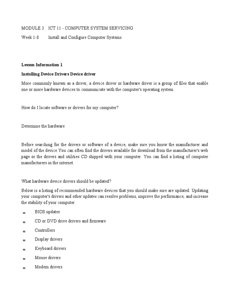 Lesson Information 1 Installing Device Drivers Device Driver | PDF ...