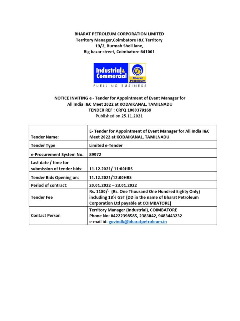 BPCL Event Manager Tender | PDF | Value Added Tax | Taxes