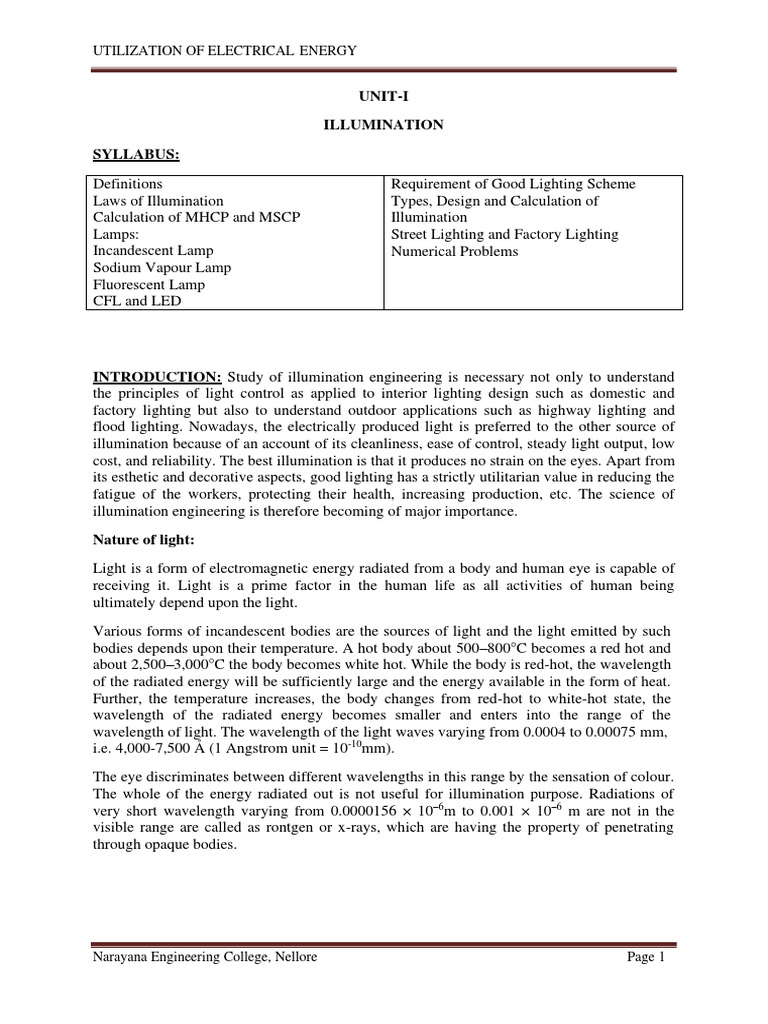 Uee Unit 1 Pdf Incandescent Light Bulb Lighting