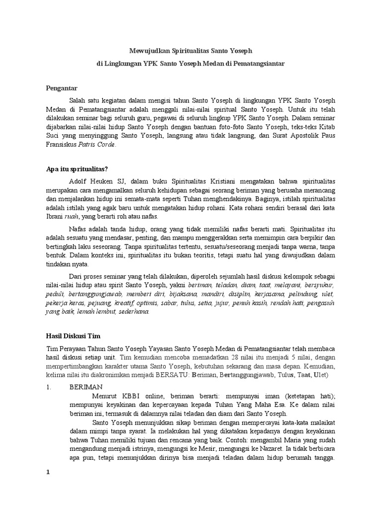 Spiritualitas Santo Yoseph di YPK Medan | PDF