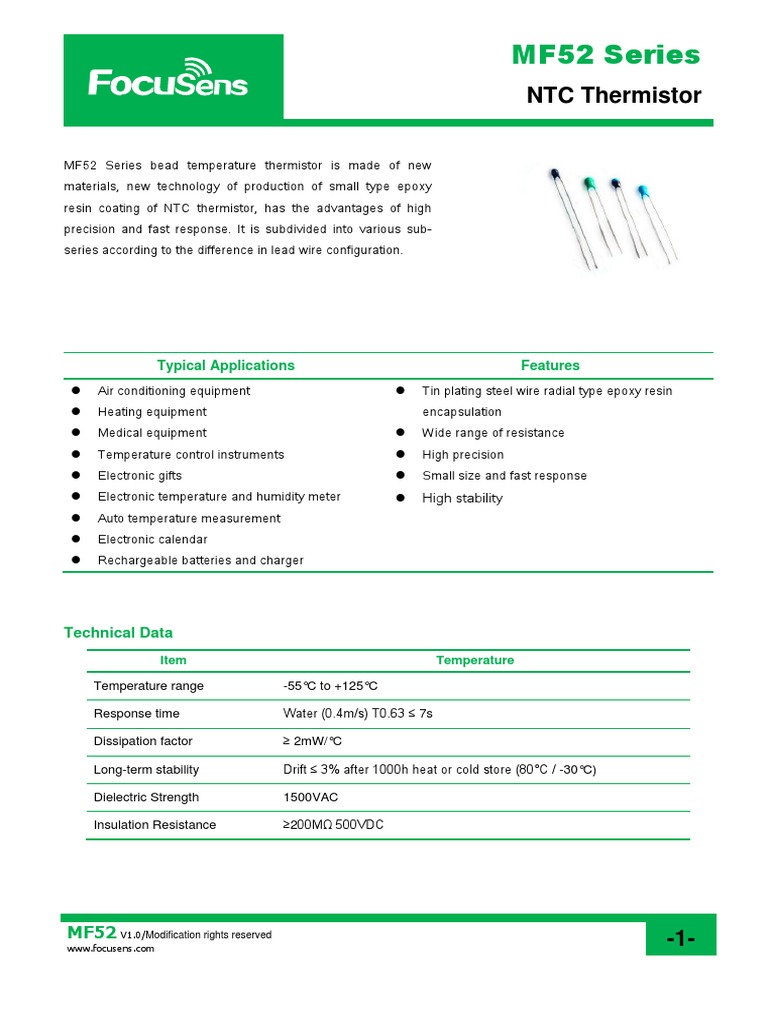 MF52D-103f-3950 NTC Thermistor | PDF | Electrical Resistance And Conductance | Electrical ...