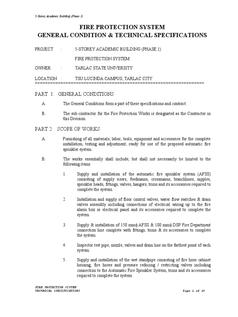Fire Protection Specification - Acad BLDG | PDF | Pipe (Fluid ...