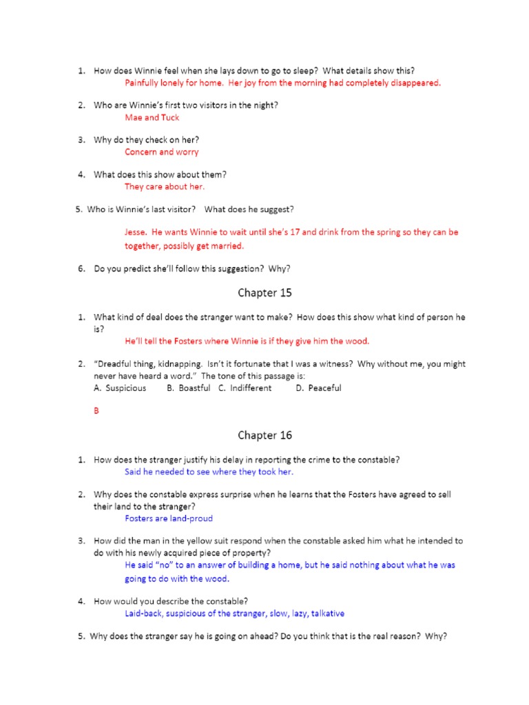 Tuck Everlasting Questions | PDF