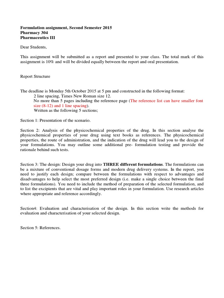 Formulation Assignment Information | PDF | Pharmaceutical Formulation ...