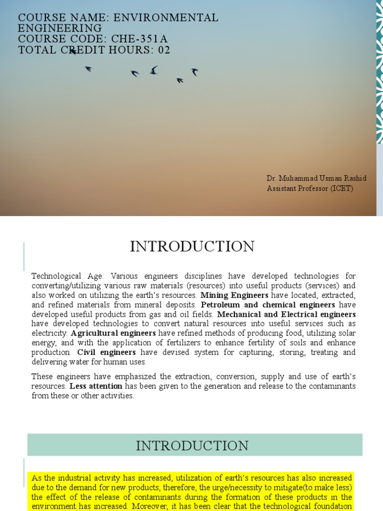 Course Name: Environmental Engineering Course Code: Che-351A Total ...