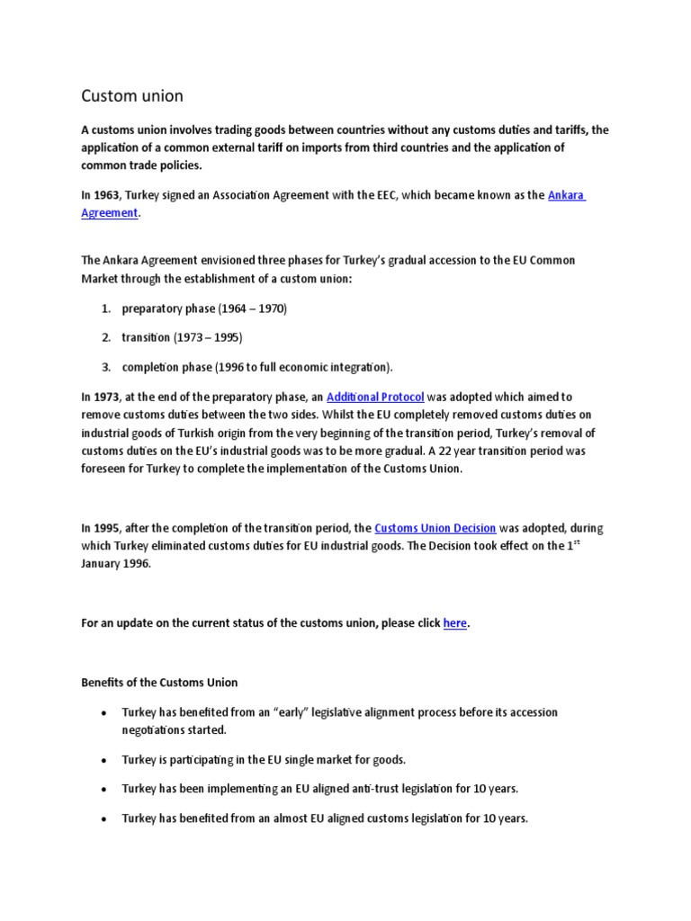 Custom Union | PDF | European Union | Tariff