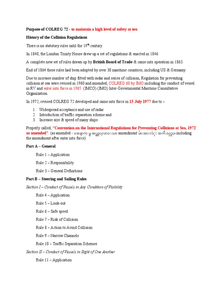 Overview of COLREG 72 Regulations | PDF | Traffic | Radar