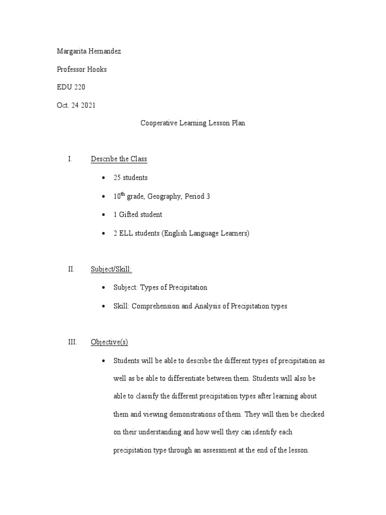 Cooperative Learning Lesson Plan | PDF | Teachers | Lesson Plan