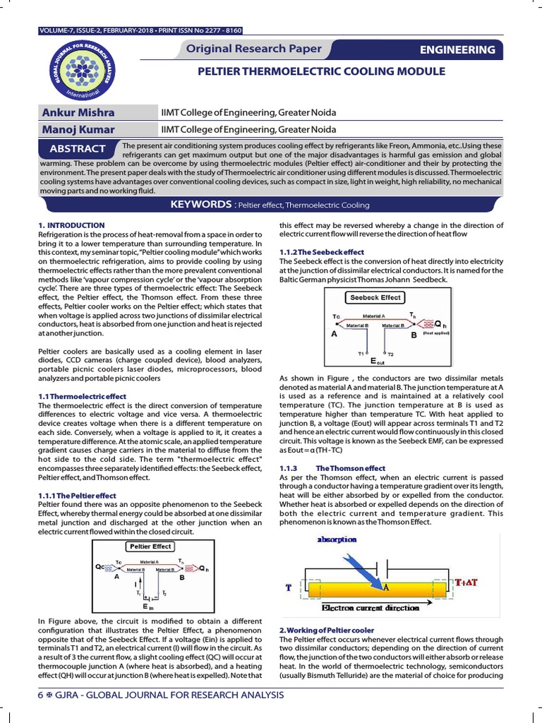 Peltier Thermoelectric Cooling Module Pdf Chemistry Electrical