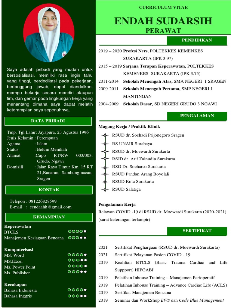 Profil Profesional Perawat Endah Sudarsih | PDF