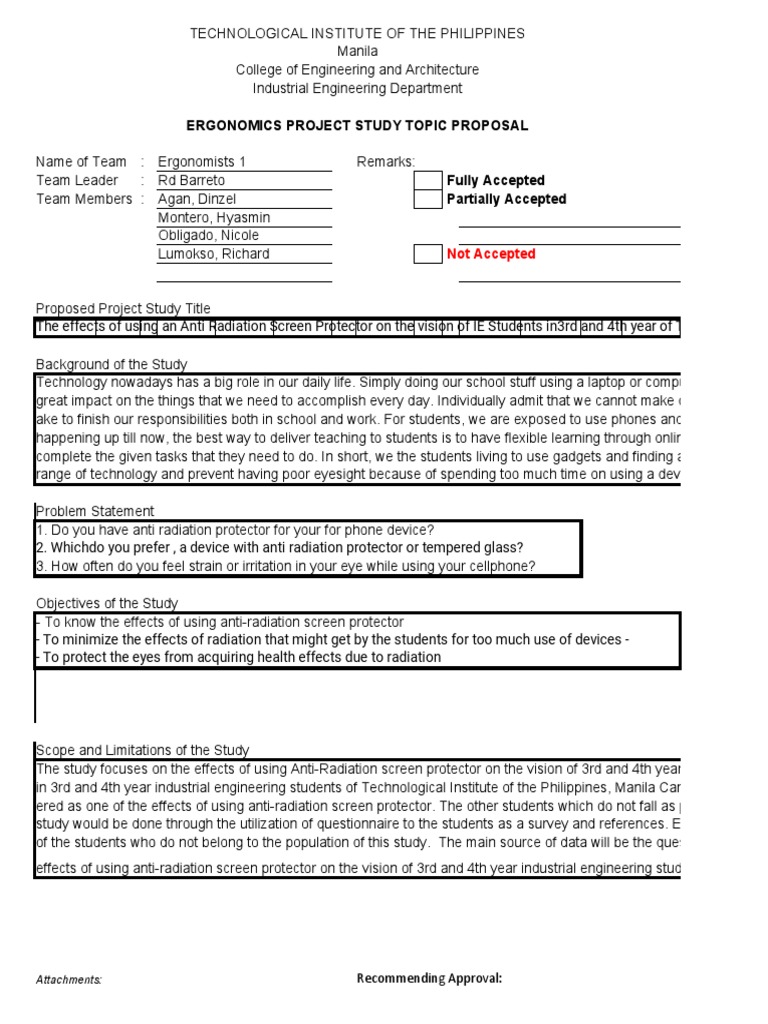 Ergonomics Project Study Proposal Sheet | PDF | Human Factors And ...