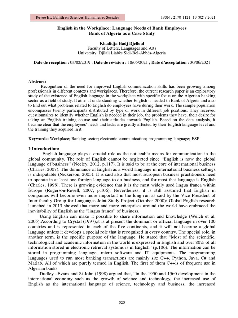 English Language Needs in Algerian Banking | PDF | Learning | English ...