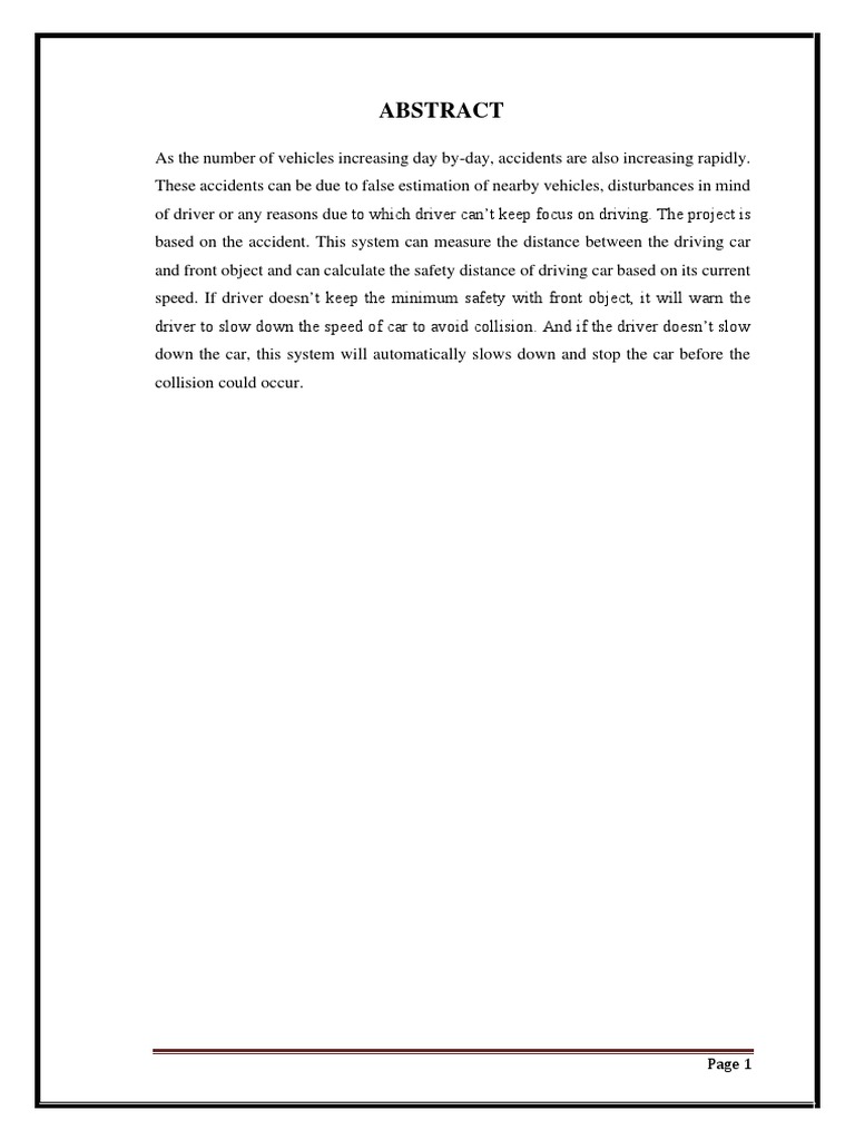 Automatic Speed Control and Accident Avoidance of Vehicle Using | PDF ...