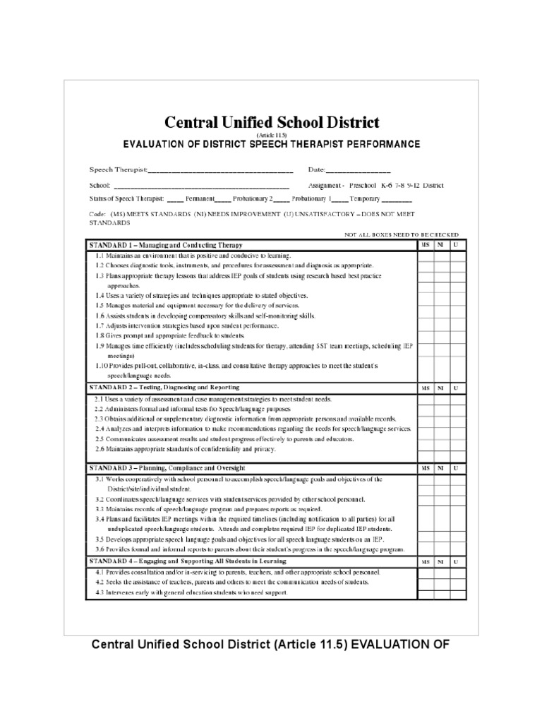Evaluation Form - Speech Therapist | PDF | Individualized Education ...