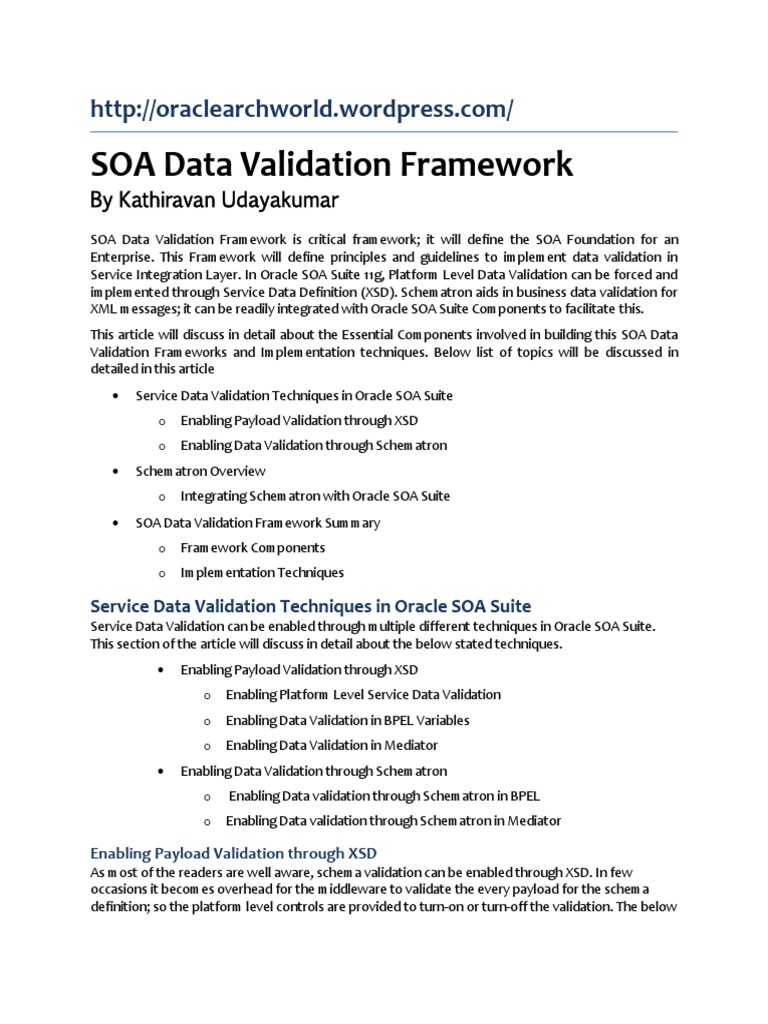 Soa Data Validation Framework By Kathiravan Udayakumar Pdf Xml Schema Xml